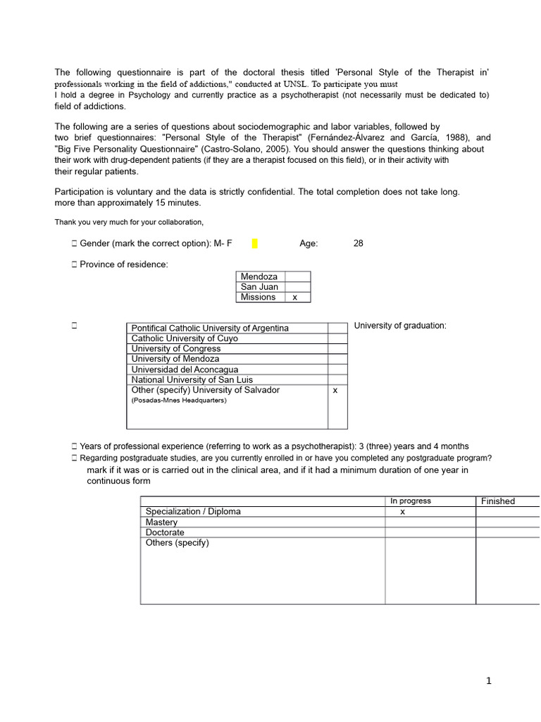 Ad Hoc Questionnaire | PDF | Psychotherapy | Cognitive Behavioral Therapy