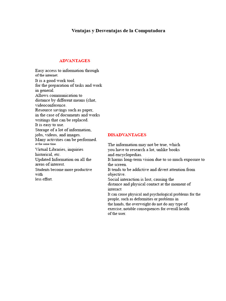 Advantages and Disadvantages of The Computer | PDF | Graphics Processing Unit | Central ...