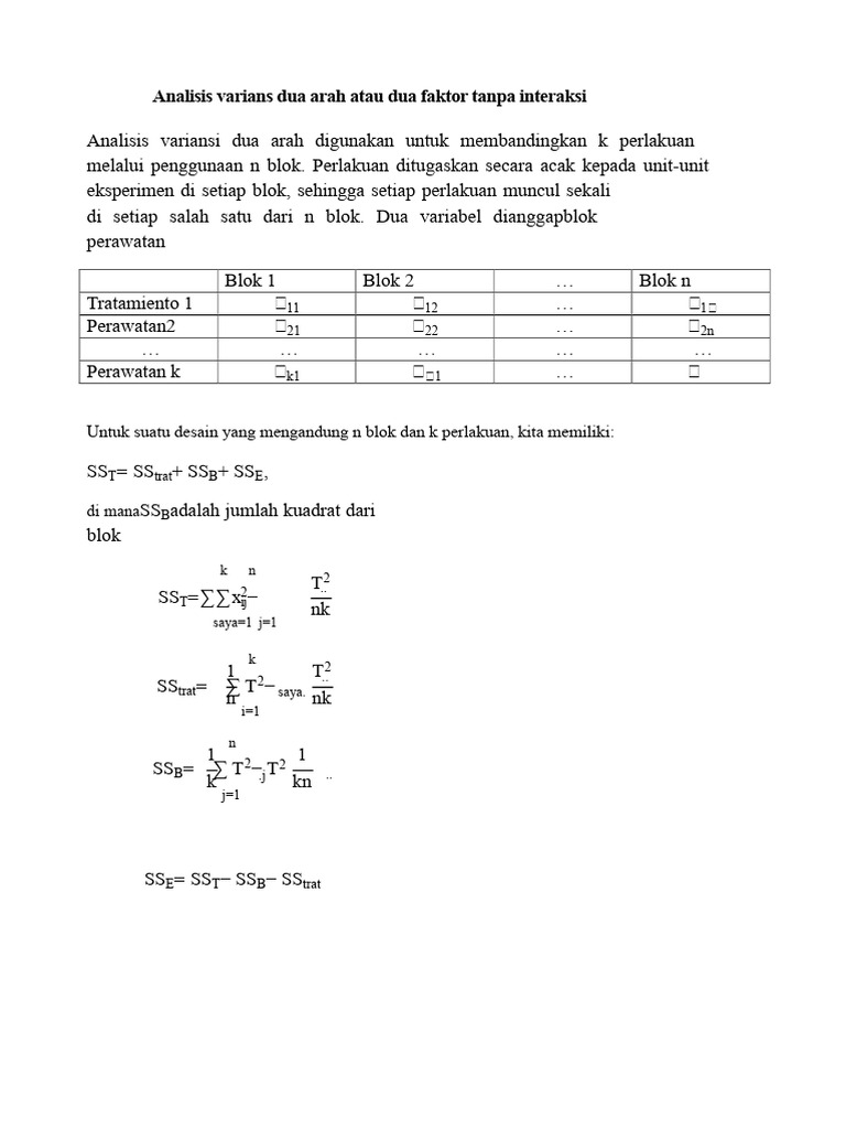 Analisis Varians Dua Arah Tanpa Interaksi | PDF