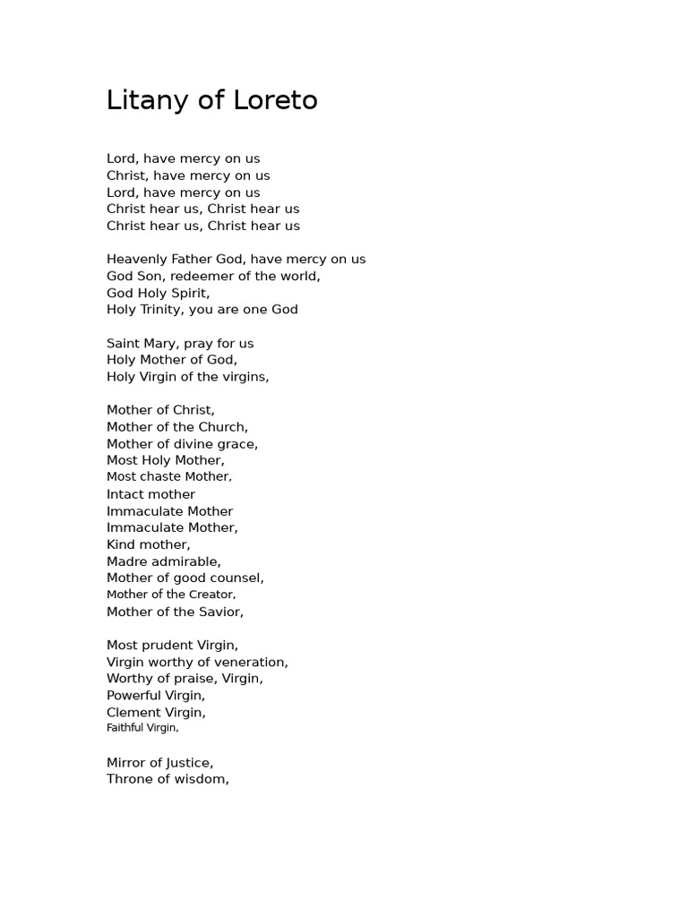 Litany of Loreto | PDF | Mary, Mother Of Jesus | Mercy
