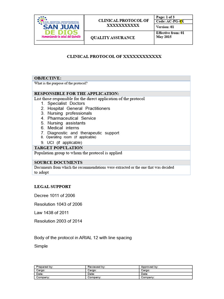 CLINICAL PROTOCOL Format | PDF | Nursing | Quality Assurance