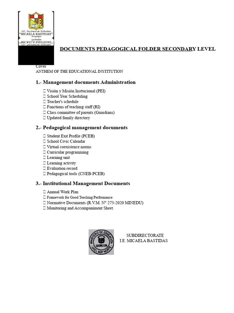 Documents Pedagogical Folder Secondary Level | PDF