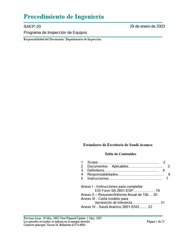 Programa de Inspección de Equipos SAEP-20 | PDF | Corrosión | Revestimiento