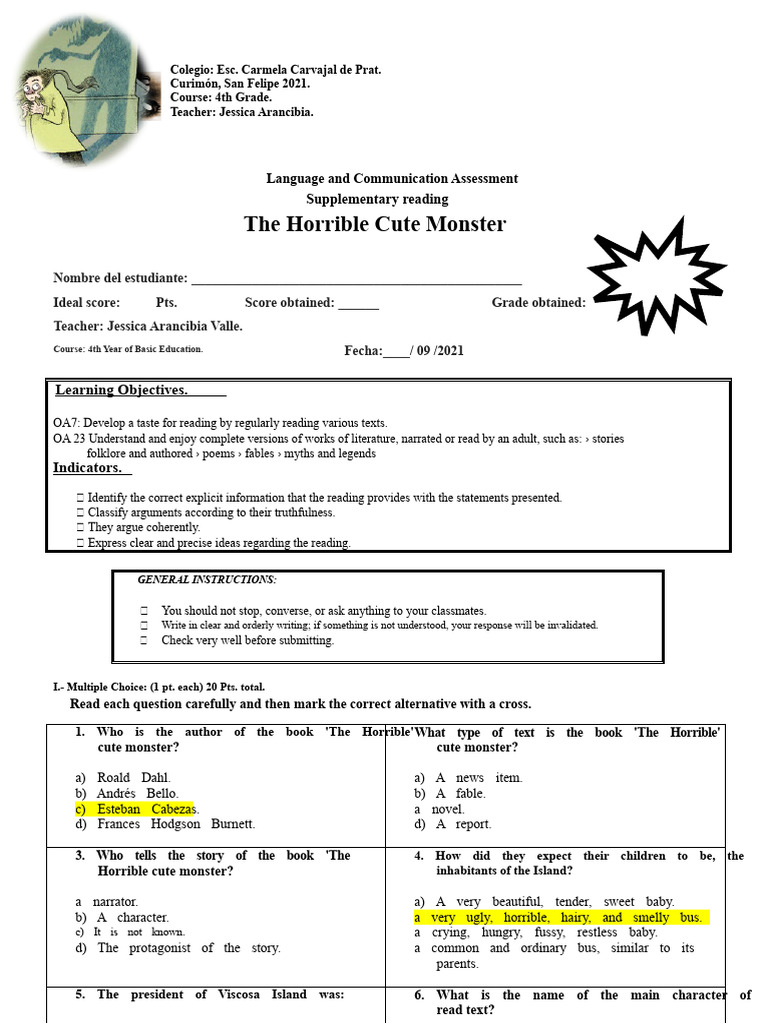 The Horrible Cute Monster | PDF | Multiple Choice | Human Communication
