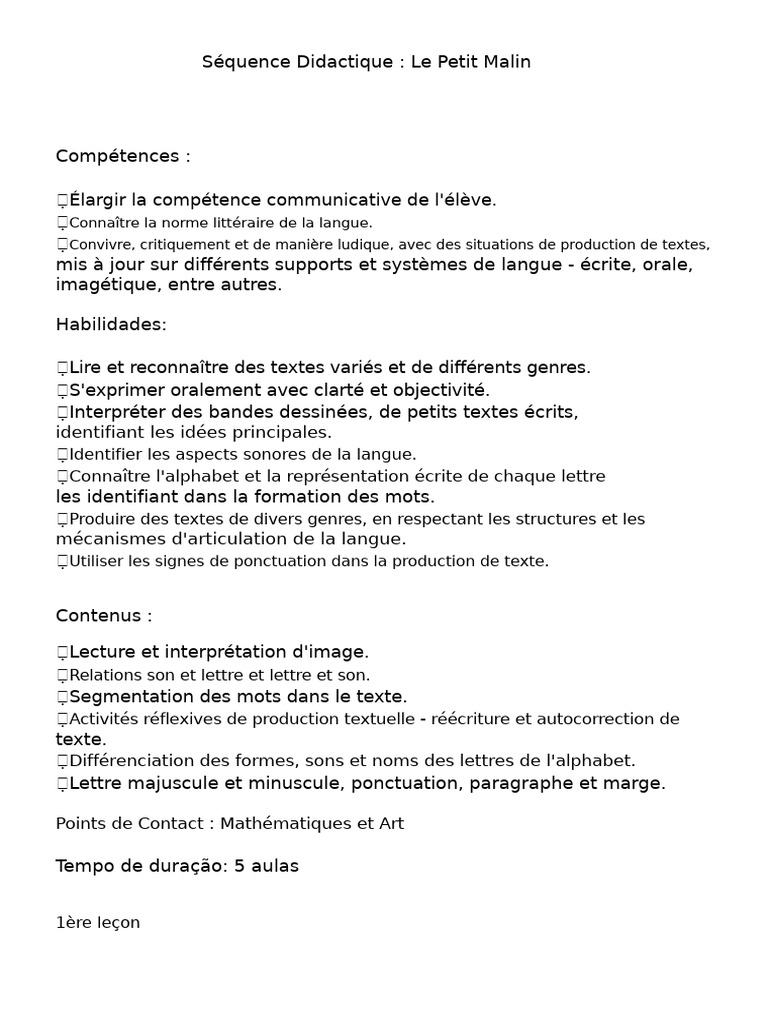 Séquence Didactique : Le Petit Malin | PDF | BD