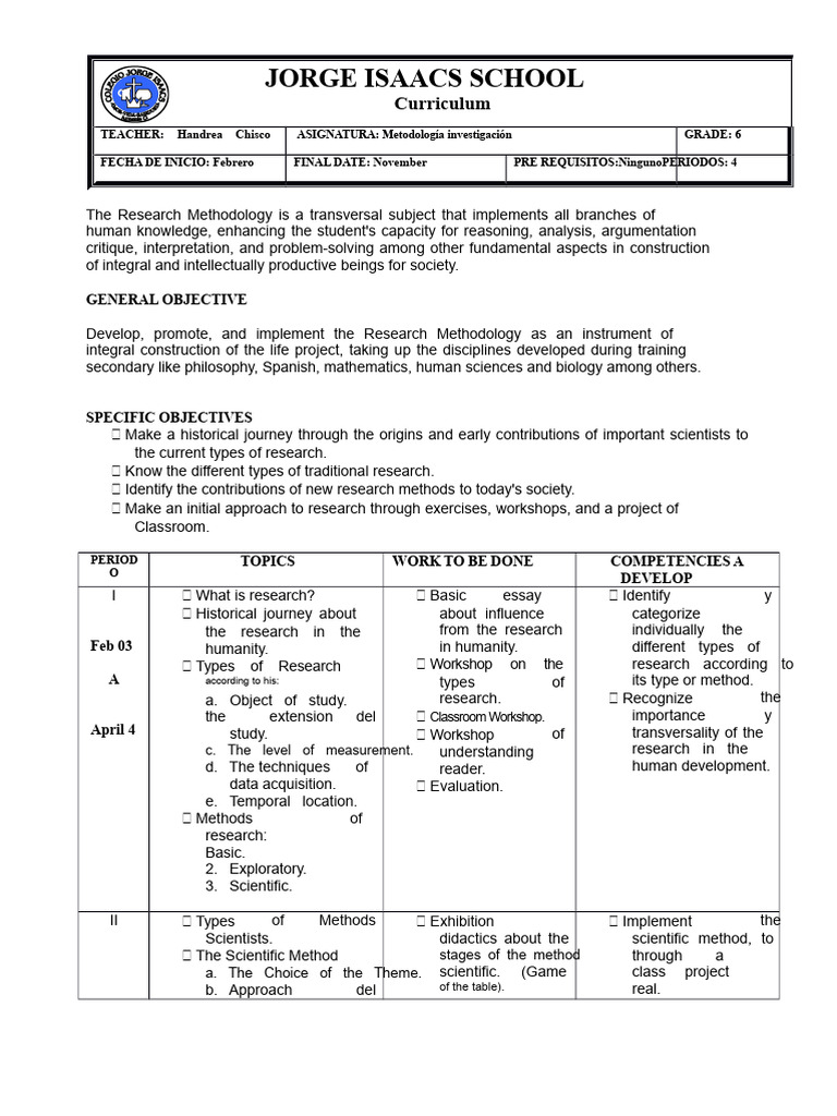 Curriculum Methodology of Research Grade 6 | PDF | Methodology ...