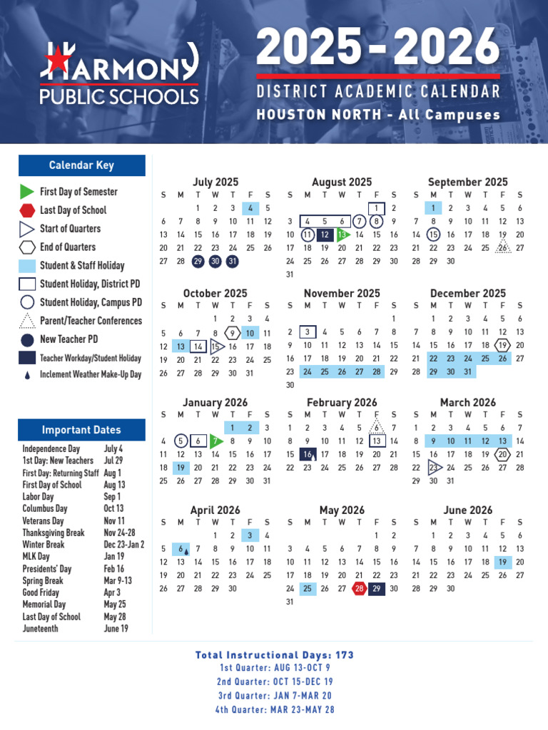 Hou+North+Calendar+One-Pager+2025-2026 | PDF | Academic Term | Schools