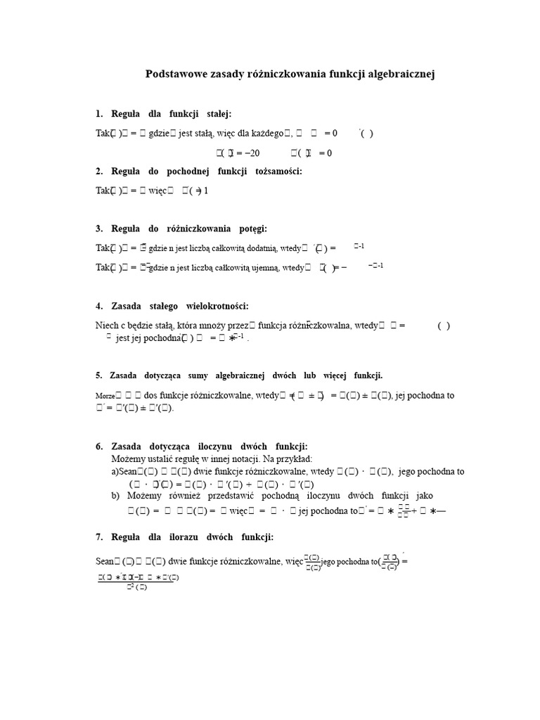 Podstawowe Zasady Różniczkowania Funkcji Algebraicznych | PDF