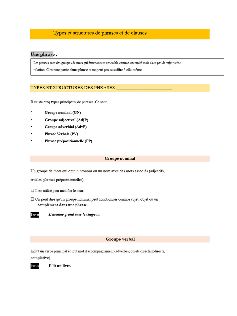 Types et structures de phrases et clauses | PDF | Clause | Phrase