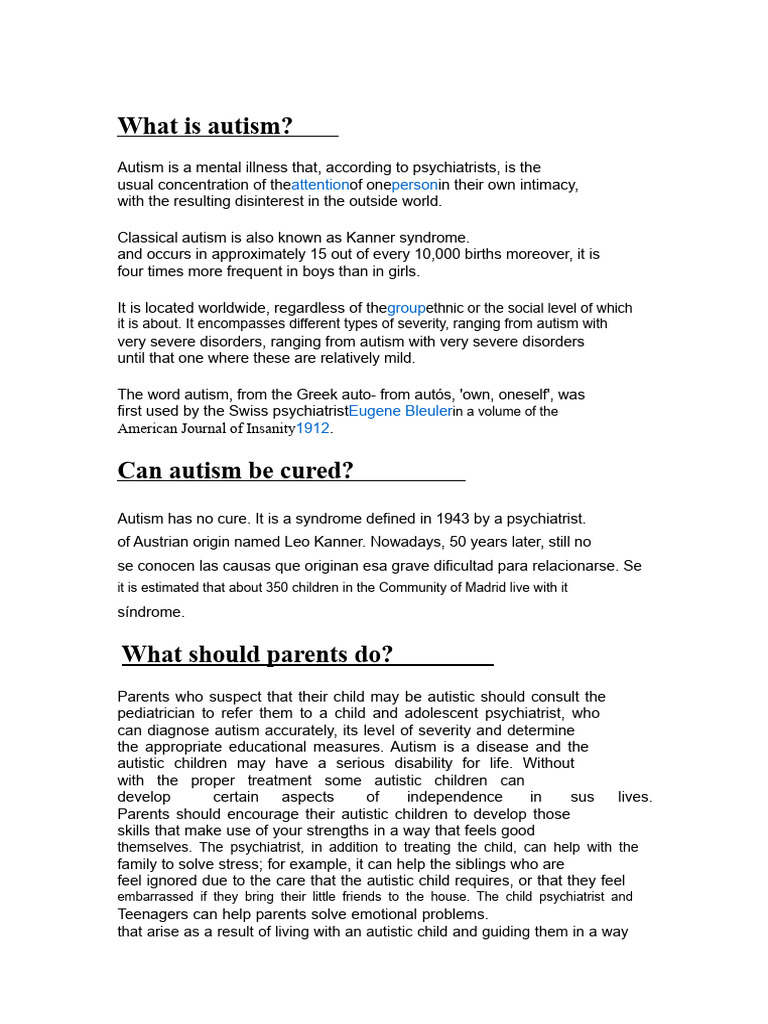 Understanding Autism: Causes and Care | PDF | Autism | Psychological ...