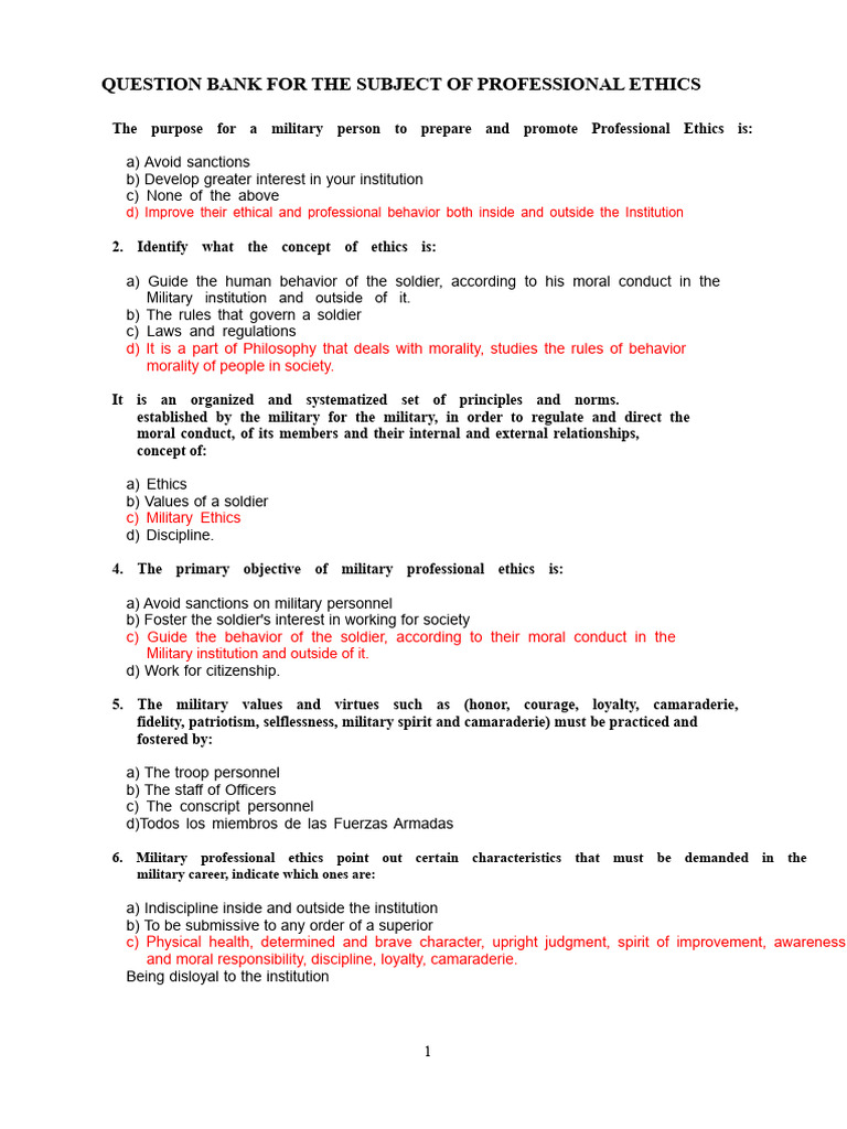BANK OF QUESTIONS FOR THE SUBJECT OF ETHICS OK | PDF | Courage | Value ...
