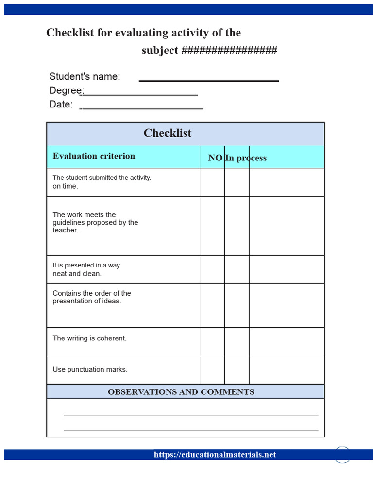 1 Checklist To Evaluate Subject Activity | PDF