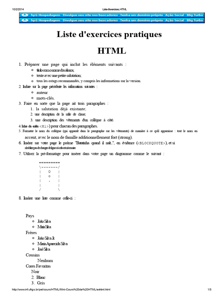 Exercices pratiques de création HTML | PDF | Html | Échecs