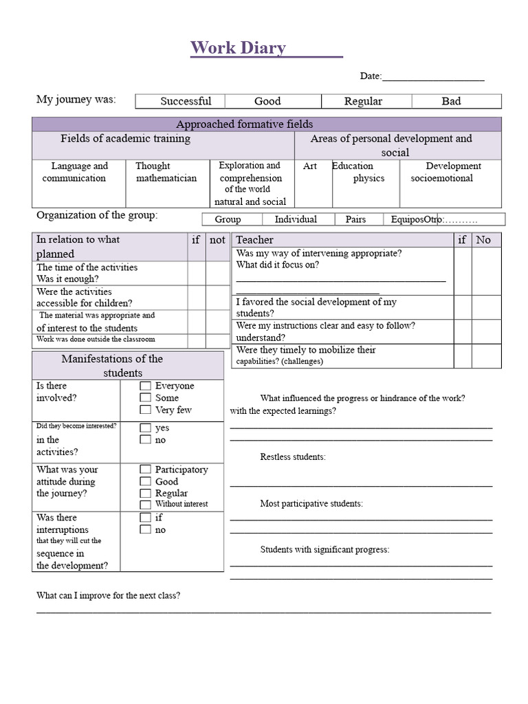 Reflective Work Diary for Educators | PDF | Teachers | Teaching