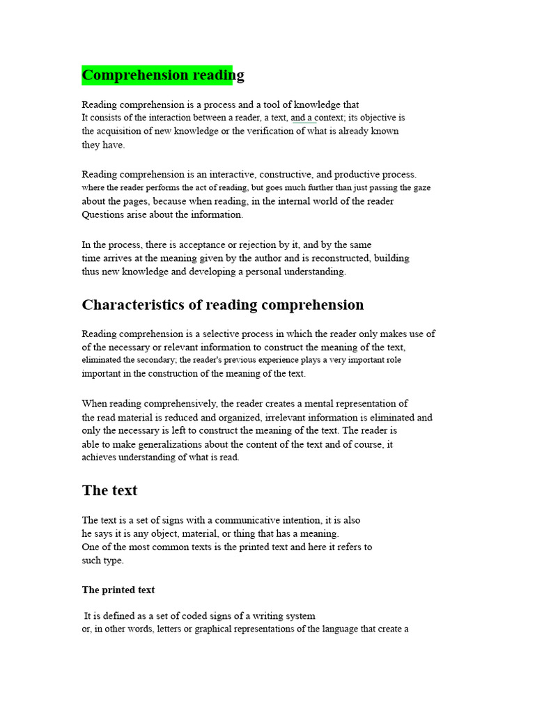 Comprehension Reading | PDF | Deductive Reasoning | Reading Comprehension