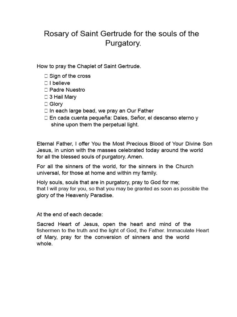 Chaplet of Saint Gertrude For The Souls in Purgatory | PDF