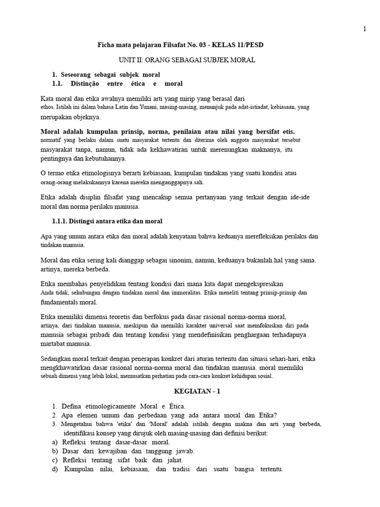 Etika dan Moral: Definisi dan Perbedaan | PDF