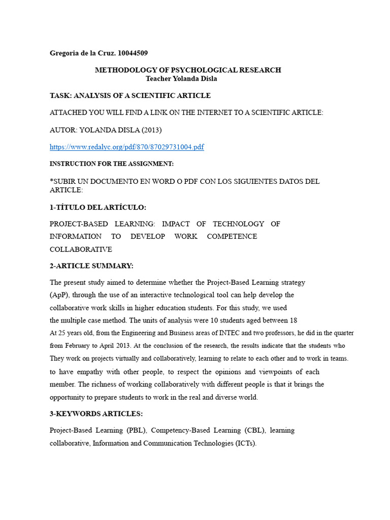 Task Analysis Scientific Article | PDF | Project Based Learning | Learning