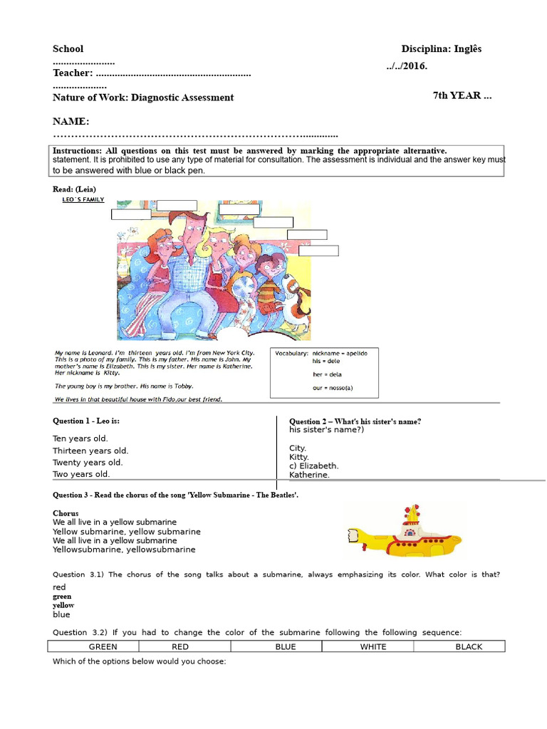 Diagnostic Assessment 7th Grade | PDF
