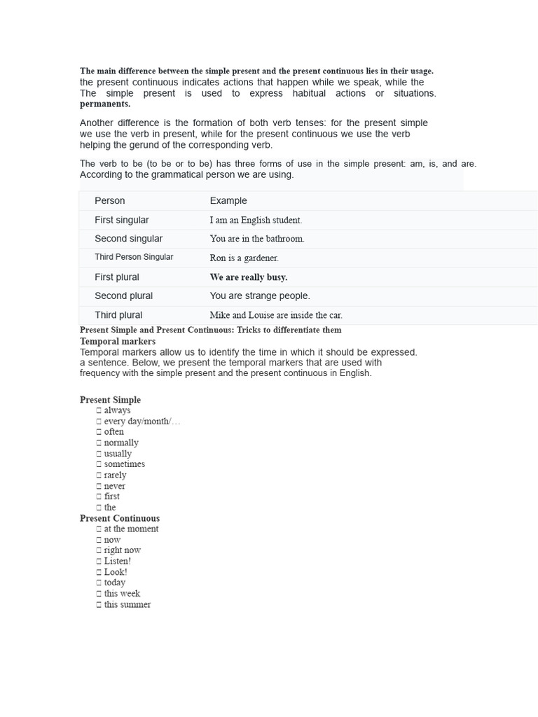 Simple Present and Present Continuous | PDF | Verb | Grammatical ...