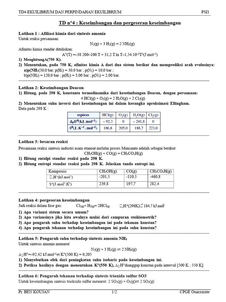 TD4-Keseimbangan Dan Pergeseran Keseimbangan | PDF