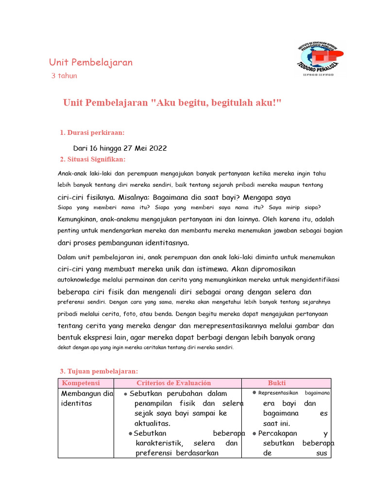 Unit Pembelajaran "Saya Begini, Begini Saya!" | PDF