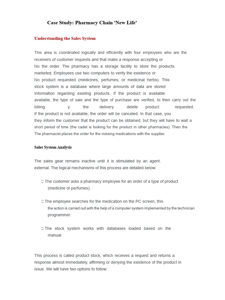 Case Study - Pharmacy Sales Area | PDF | Pharmacy | System