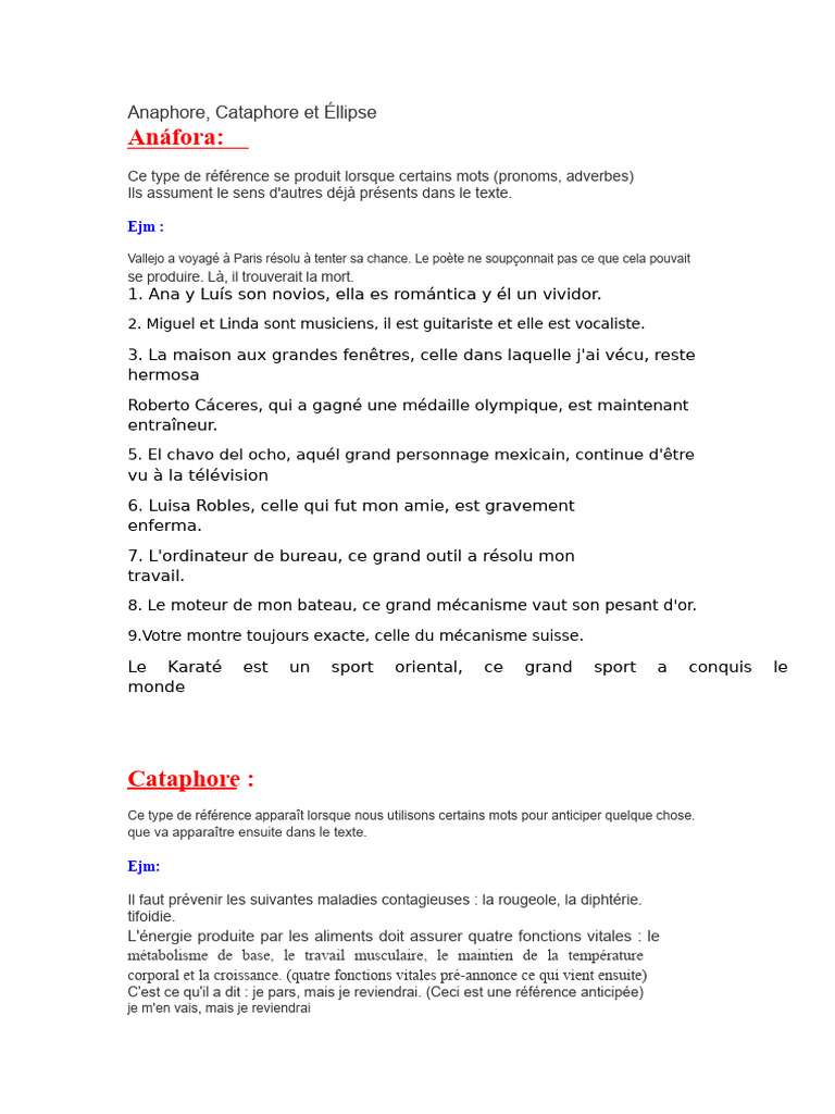 Anaphore, Cataphore et Éllipse expliquées | PDF | Interprétation ...