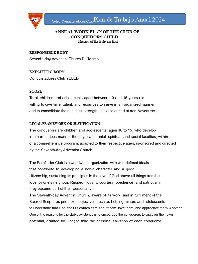 Annual Work Plan of The Yeled Club FINAL | PDF