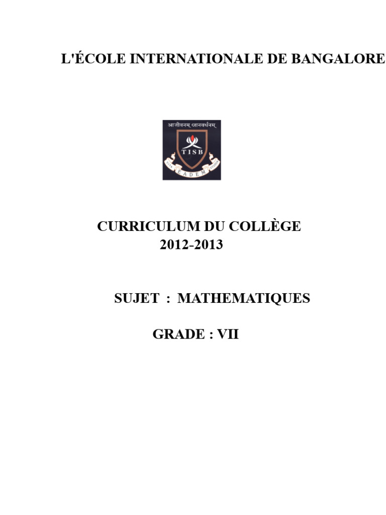 Curriculum Mathématiques 7e Année 2012-2013 | PDF | Mathématiques ...