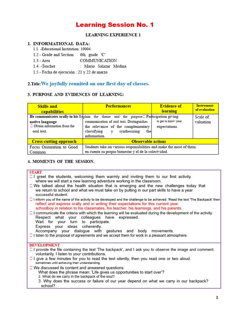 First Day of 6th Grade Learning Session | PDF | Learning | Psychology