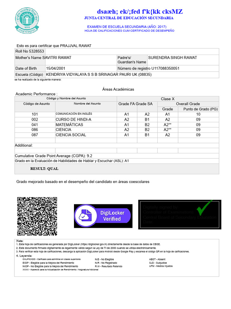 Boleta de Calificaciones de Clase 10 de CBSE | PDF