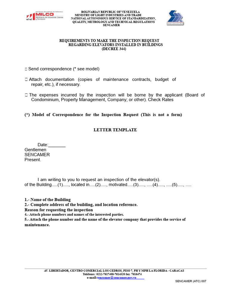 Model Letter For Sencamer Installed Elevators - ATC007 | PDF