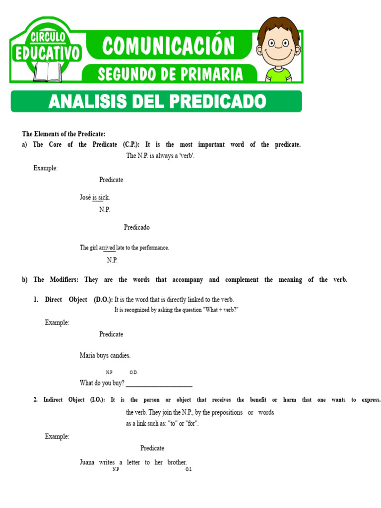 Analysis of The Predicate For Second Grade | PDF | Verb | Predicate ...