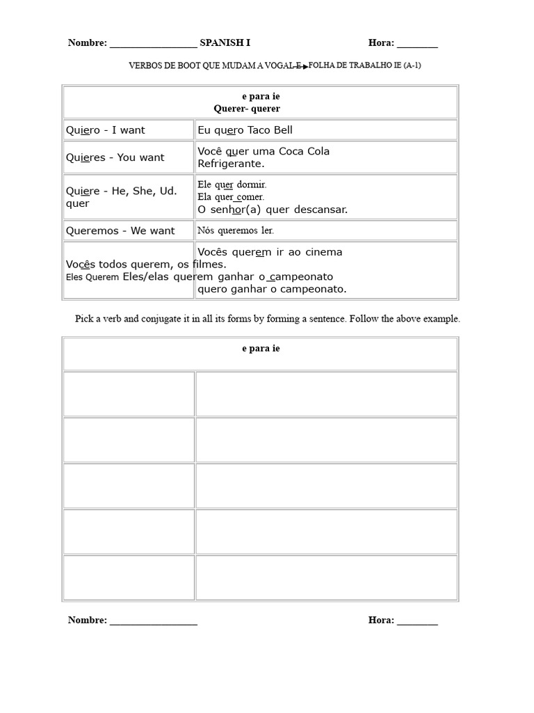 Fichas de Verbos Que Mudam A Raiz E-Ie O-Ue | PDF | Famílias linguísticas