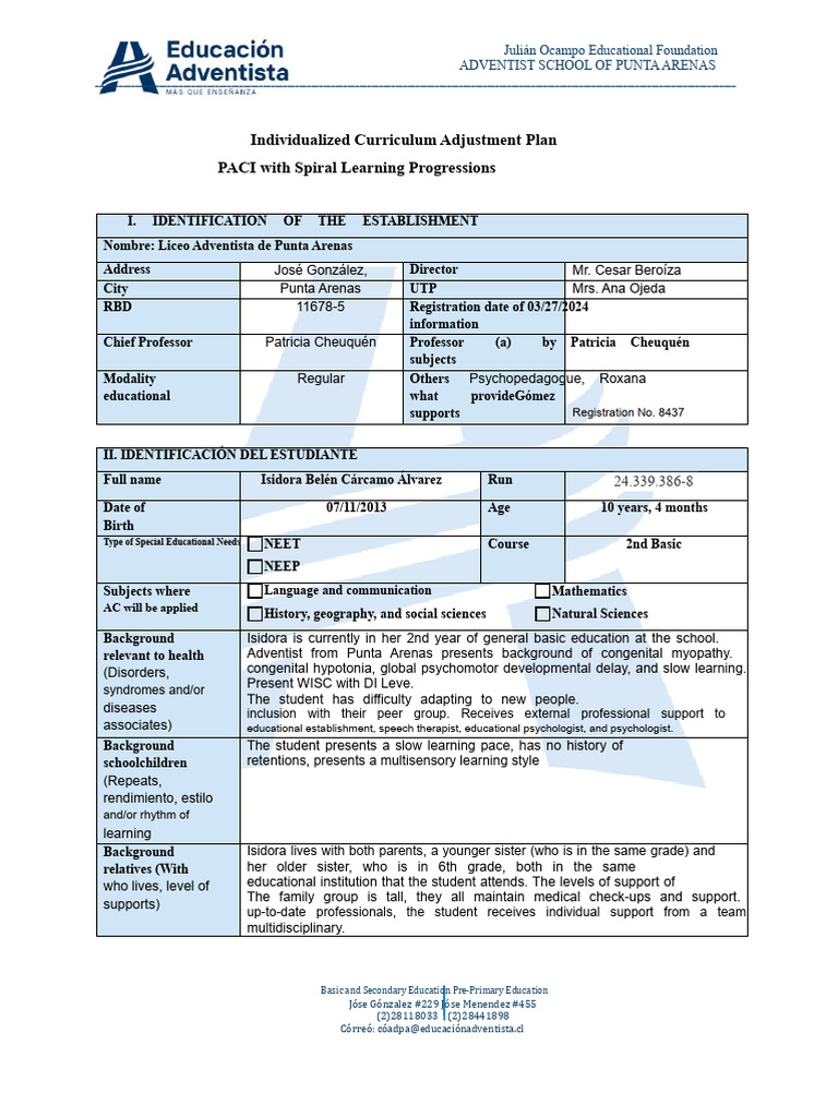PACI Spiral Learning Progressions | PDF | Communication | Cognition