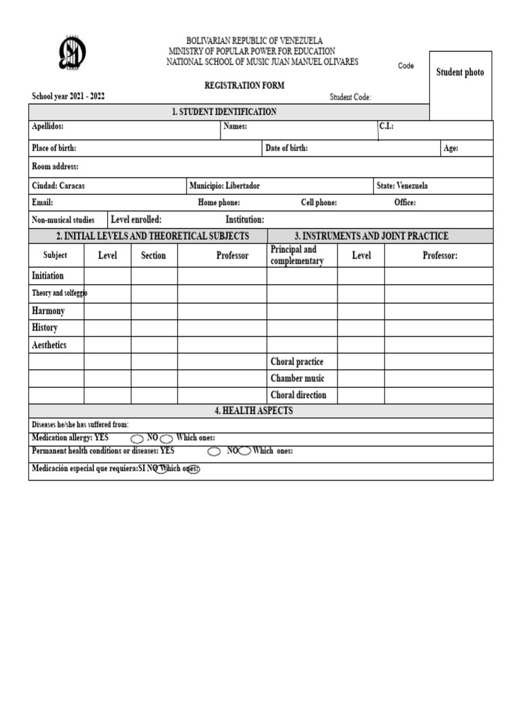 Registration Form 2021 2022 | PDF