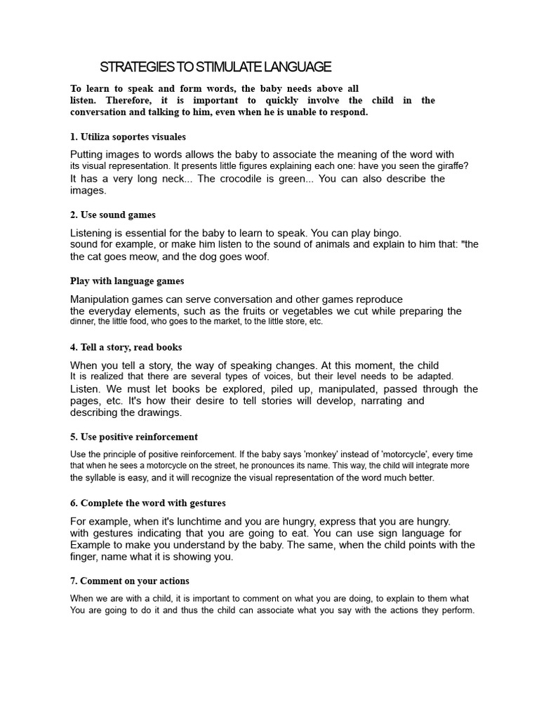 Strategies To Stimulate Language | PDF | Human Communication | Linguistics