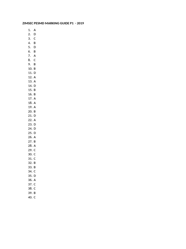 ZIMSEC PESMD 2019 Marking Guide | PDF