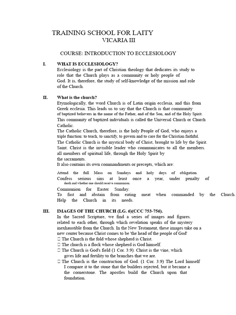 Introduction to Ecclesiology Course | PDF | Catholic Church | Jesus