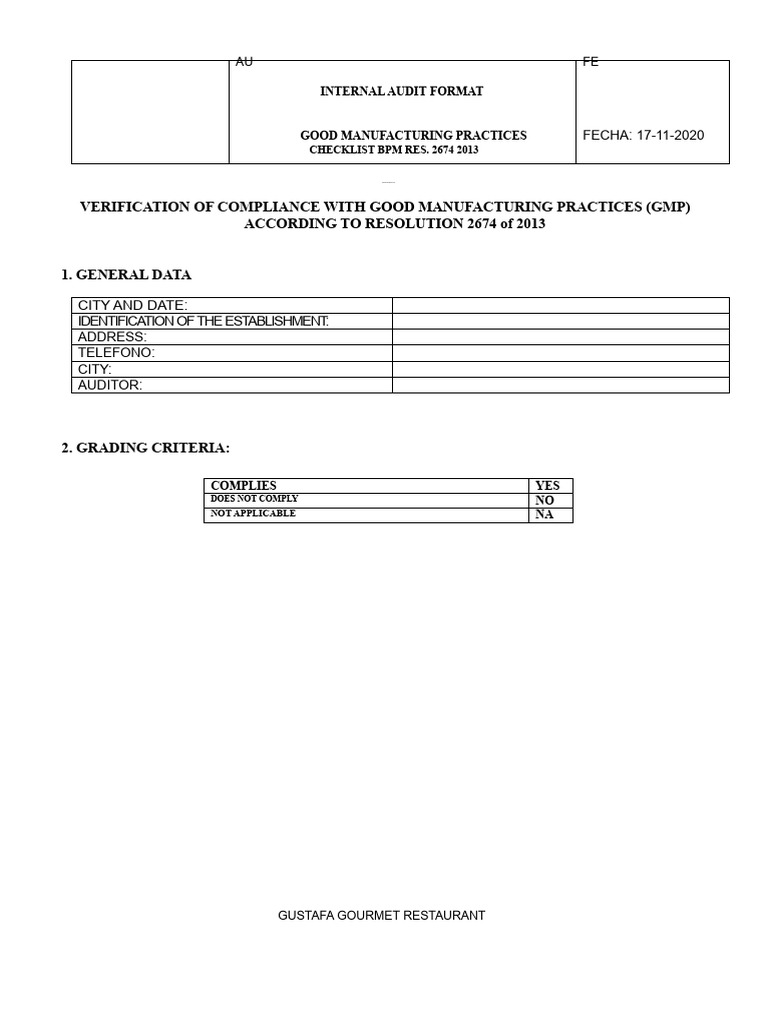 GMP Compliance Checklist for Restaurants | PDF | Hygiene | Sanitation