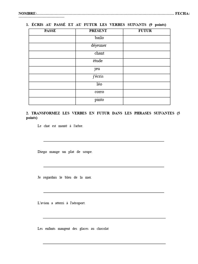 Test de Langage Verbes | PDF