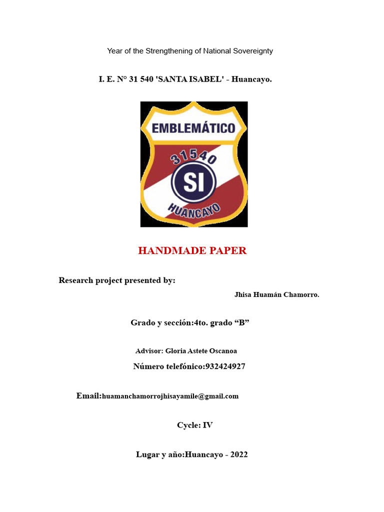 Handmade Paper Production Project | PDF | Paper | Recycling