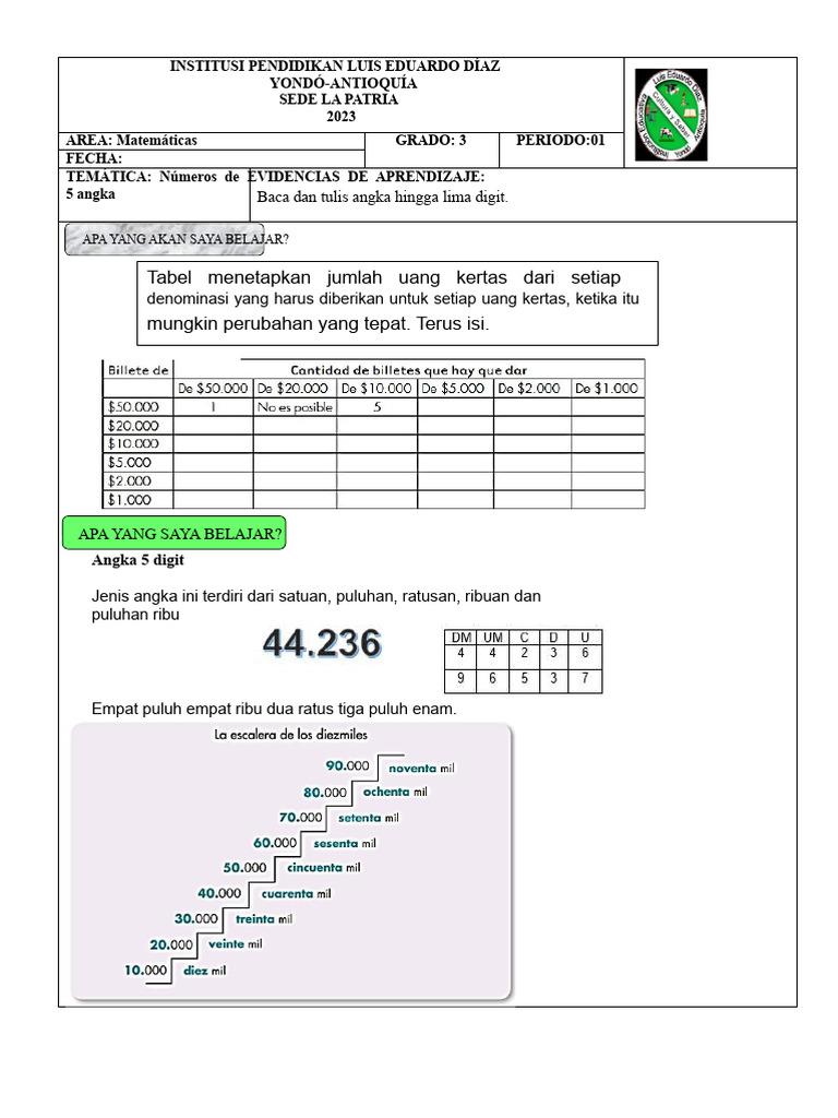 Pembelajaran Angka Lima Digit untuk Kelas 3 | PDF