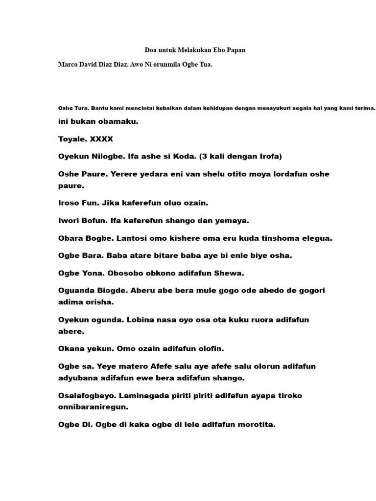 Doa Ebo Papan untuk Kebaikan dan Syukur | PDF