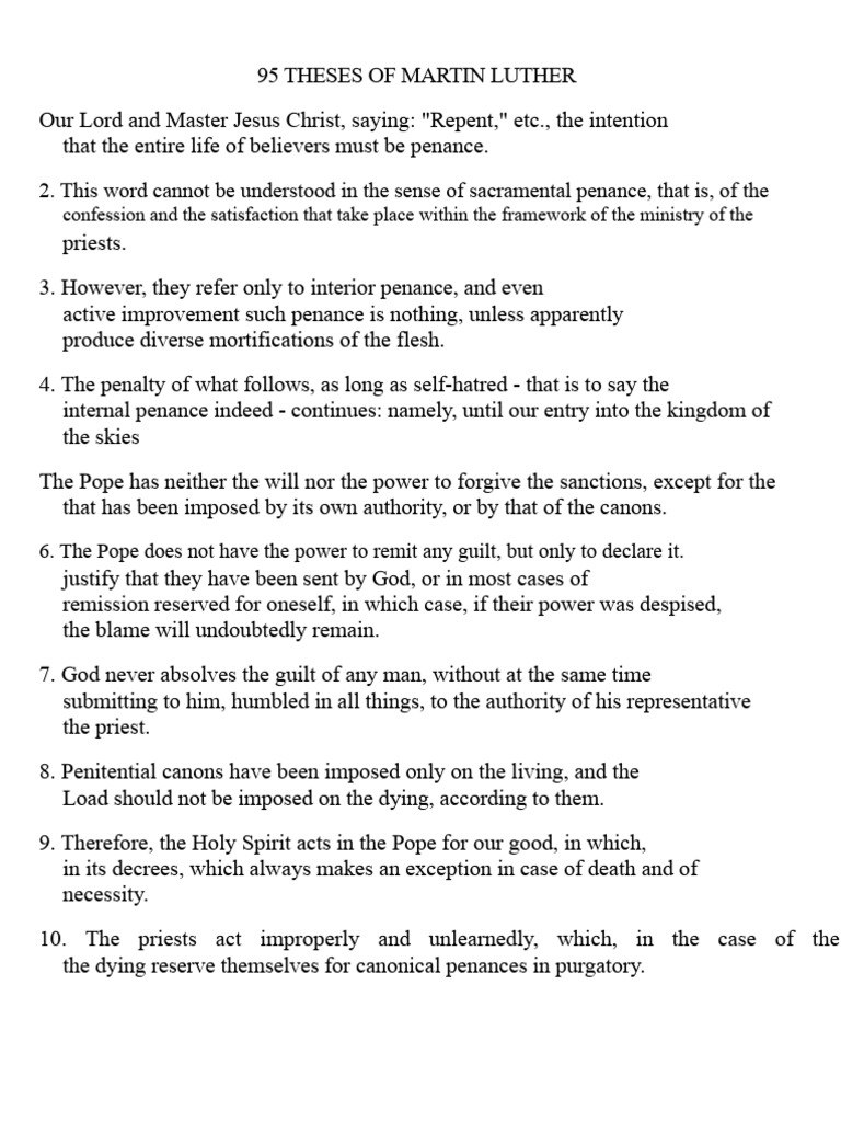 95 Theses by Martin Luther | PDF | Penance | Indulgence