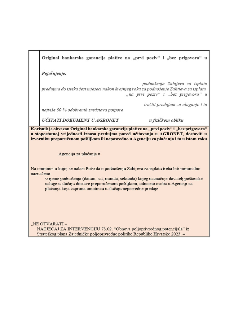 Prilog 3.1 - Dokumentacija Za Podnoþenje Zahtjeva Za Isplatu Predujama | PDF