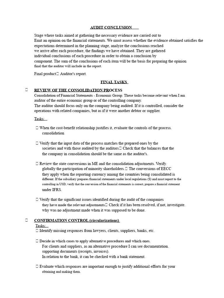 Summary CONCLUSION of The Audit | PDF | Audit | Auditor's Report