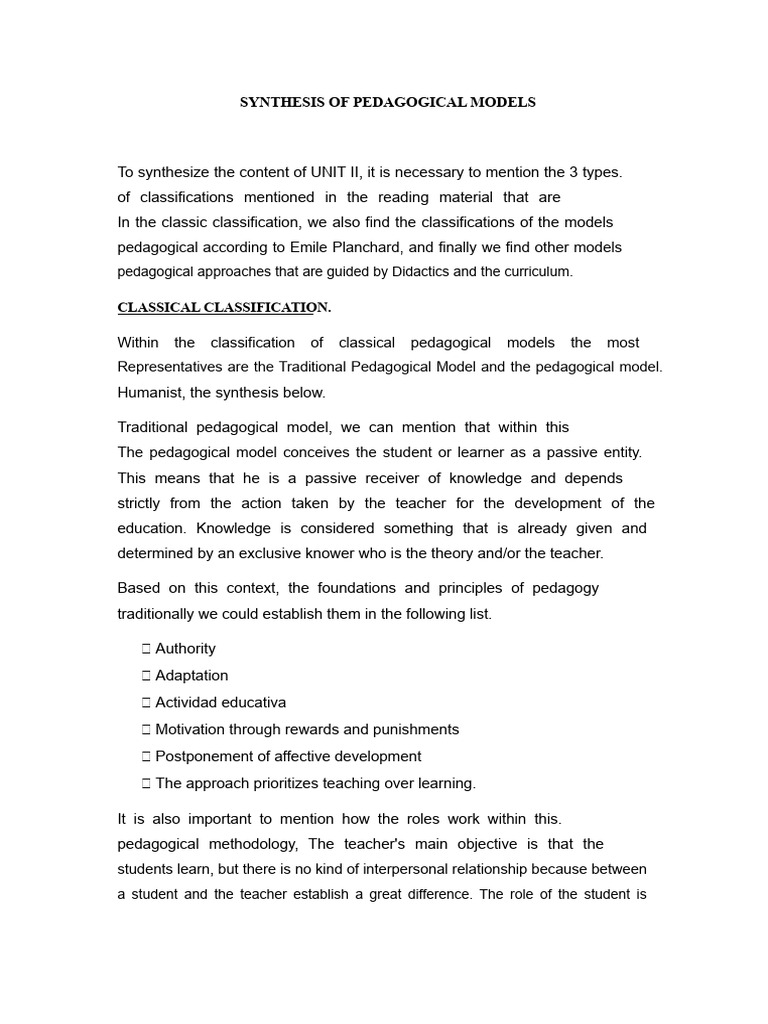 Pedagogical Models Overview | PDF | Pedagogy | Learning