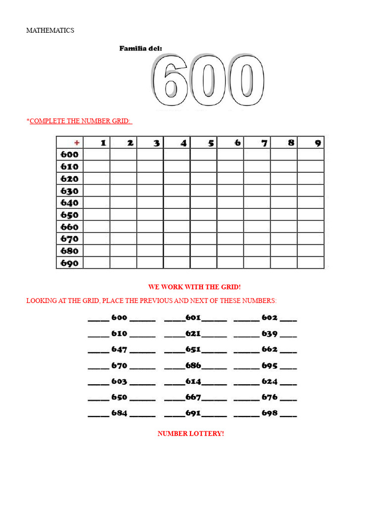 Complete The Number Grid:: Mathematics | PDF